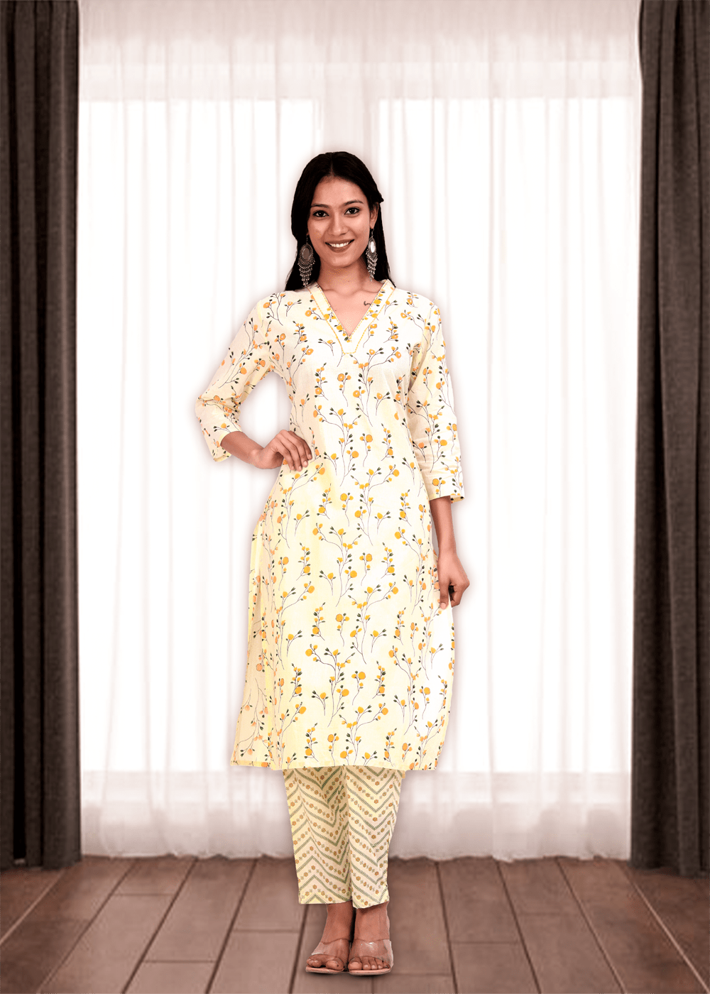 Rhyon Block White Beige Floral Print with Value Edition kurta set ...